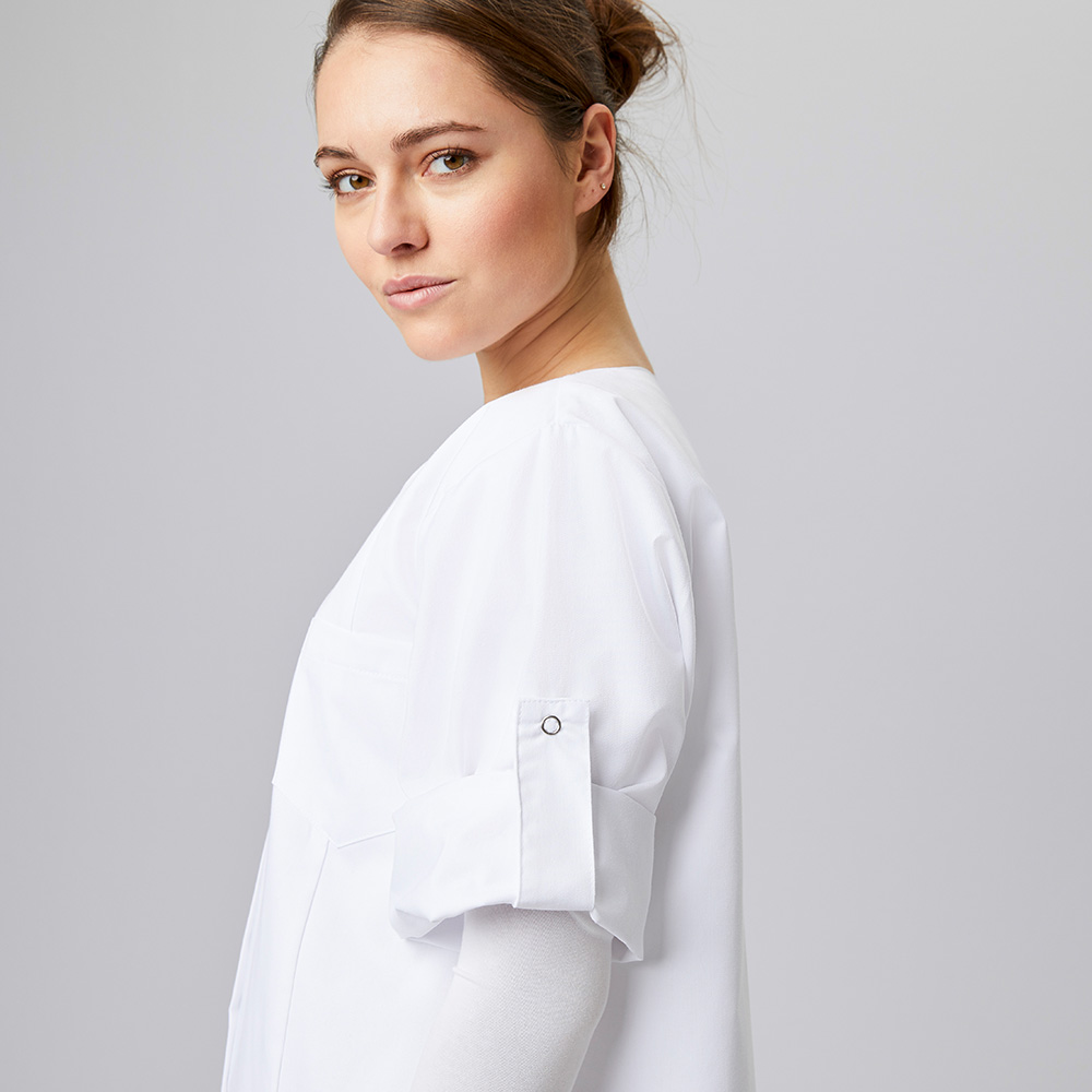 Damen Laborkittel V-Ausschnitt weiß 3/4-Arm krempelbar